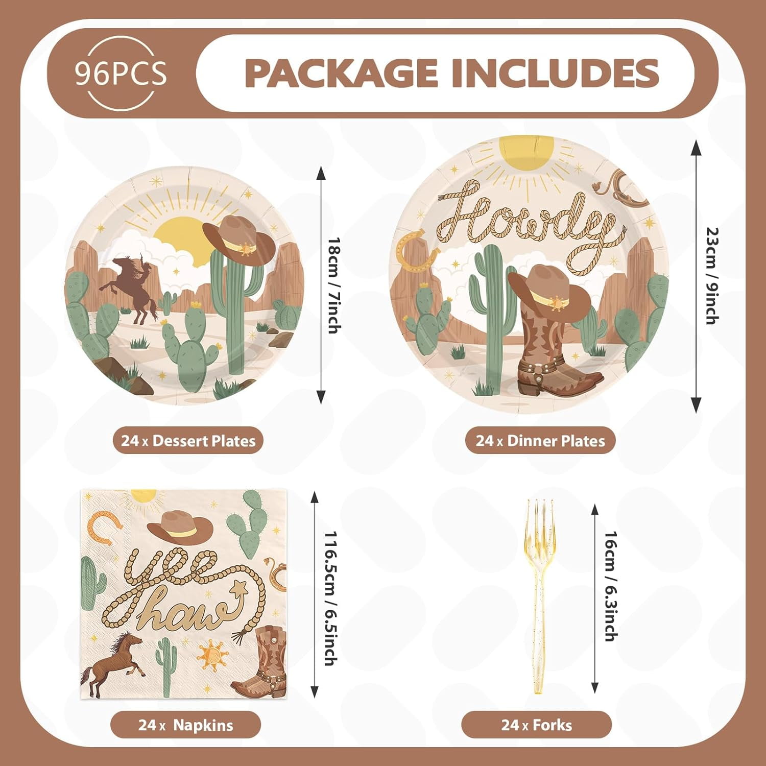 YUYAN-96 Pcs Western Rodeo Party Supplies 350 GSM Western Cowboy Plates ...