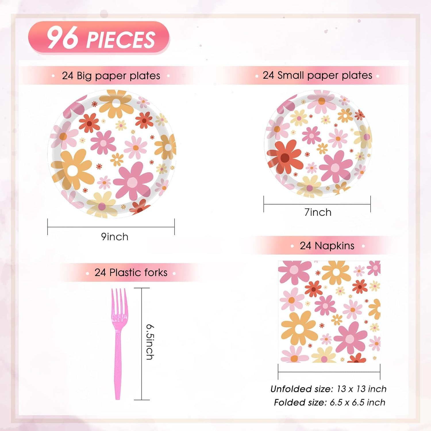 YUYAN-96PCS Daisy Groovy Party Decoration Colorful Daisy Birthday Party ...