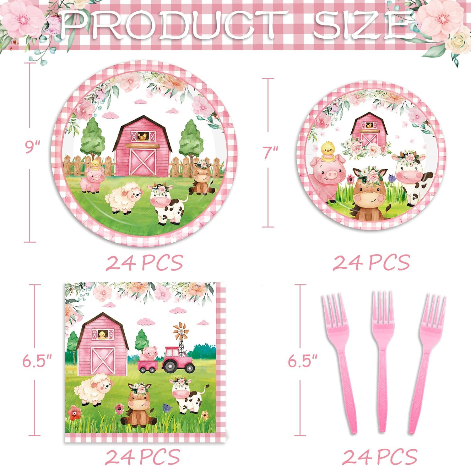 YUYAN-96PCS Farm Animals Party Supplies Tableware Set Farm Birthday ...