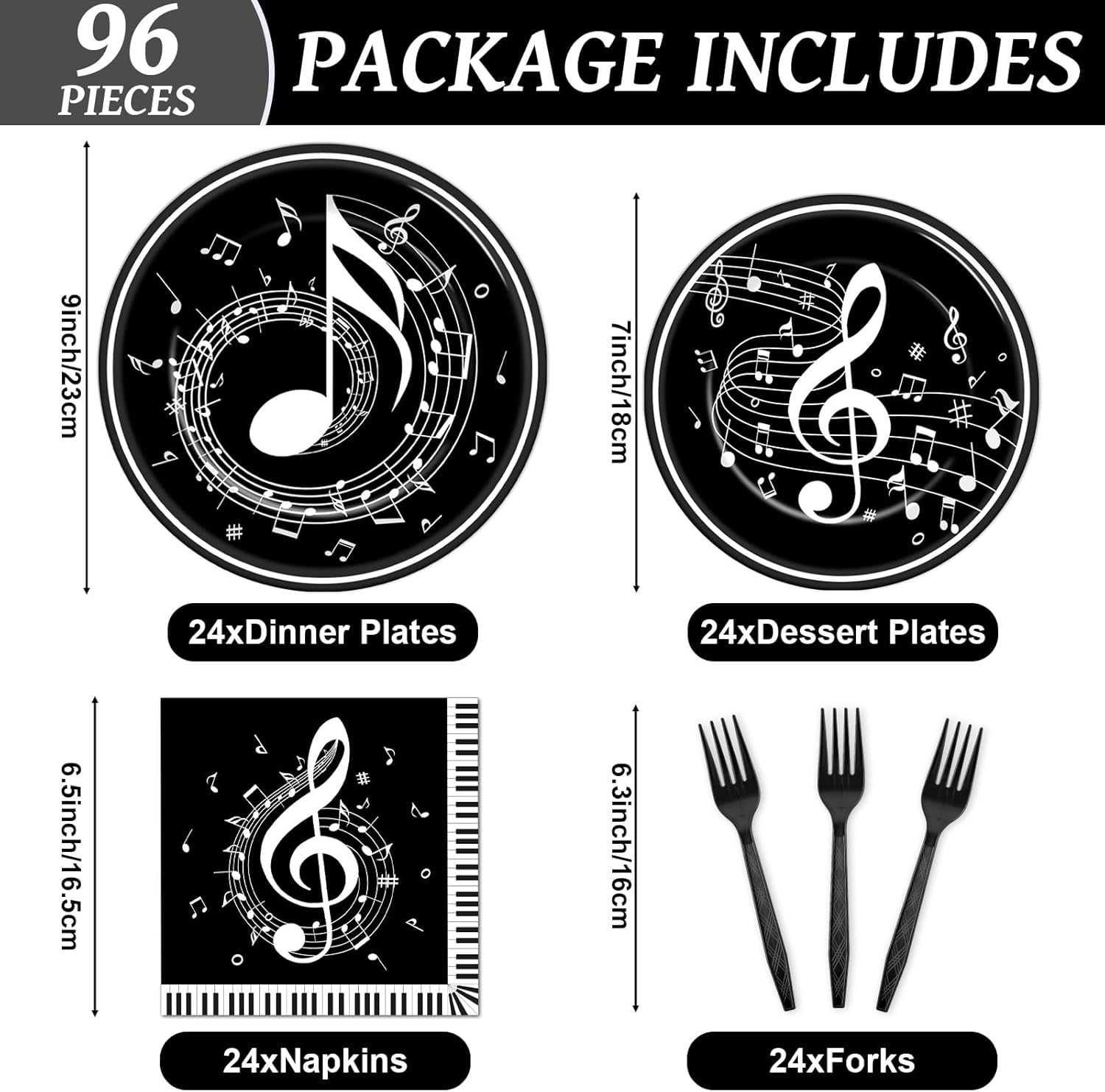 YUYAN-96PCS Musical Note Party Paper Plates and Napkins Music Themed ...