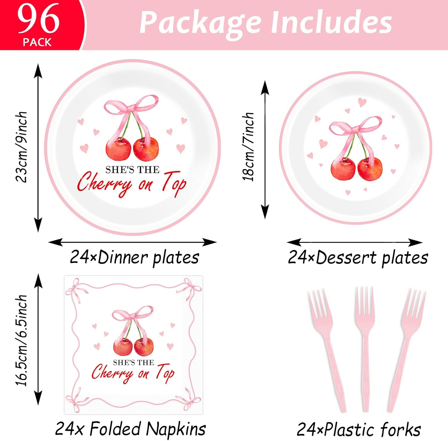 YUYAN-96Pcs Cherry Theme Party Plates and Napkins She's the Cherry on ...