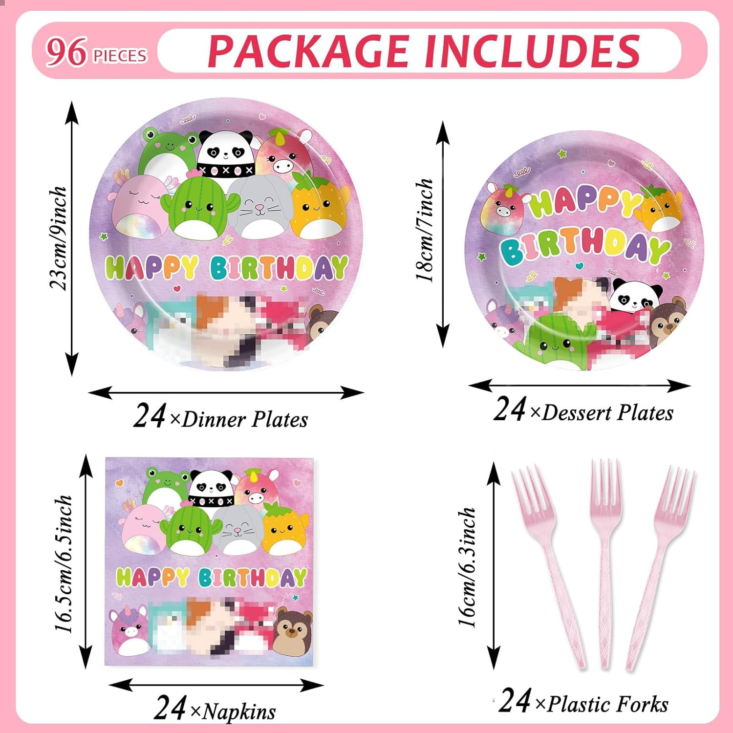 YUYAN-96Pcs Cute Animals Birthday Decorations Squish Animal Paper ...