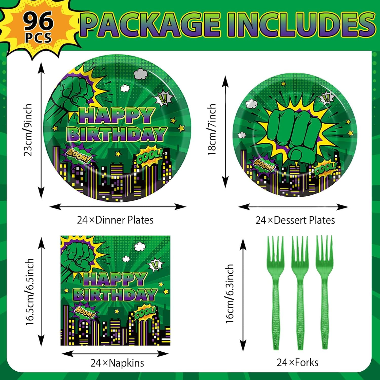YUYAN-96Pcs Green Hero Paper Plates and Napkins Super Theme Birthday ...