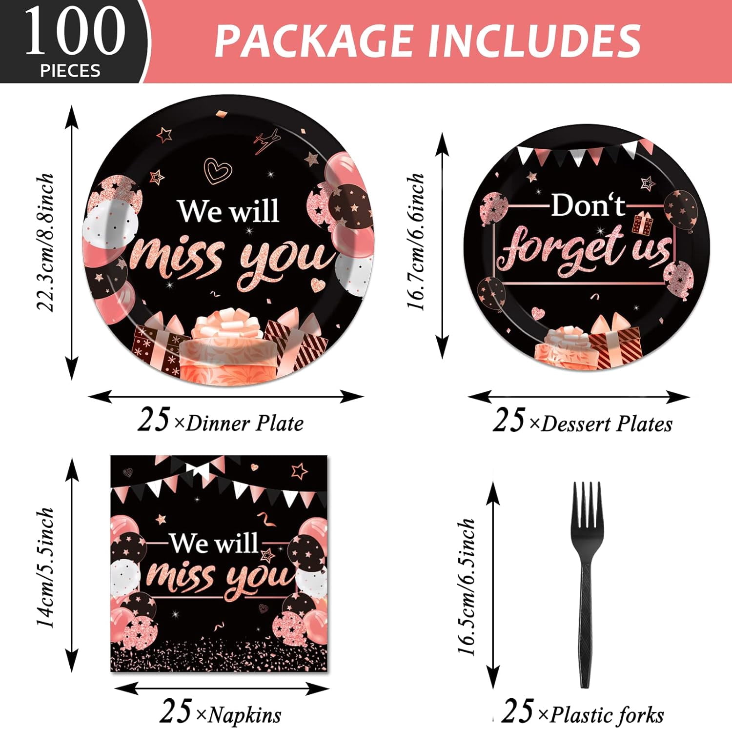 YUYAN-96pcs We Will Miss You Party Paper Plate and Napkin Farewell ...