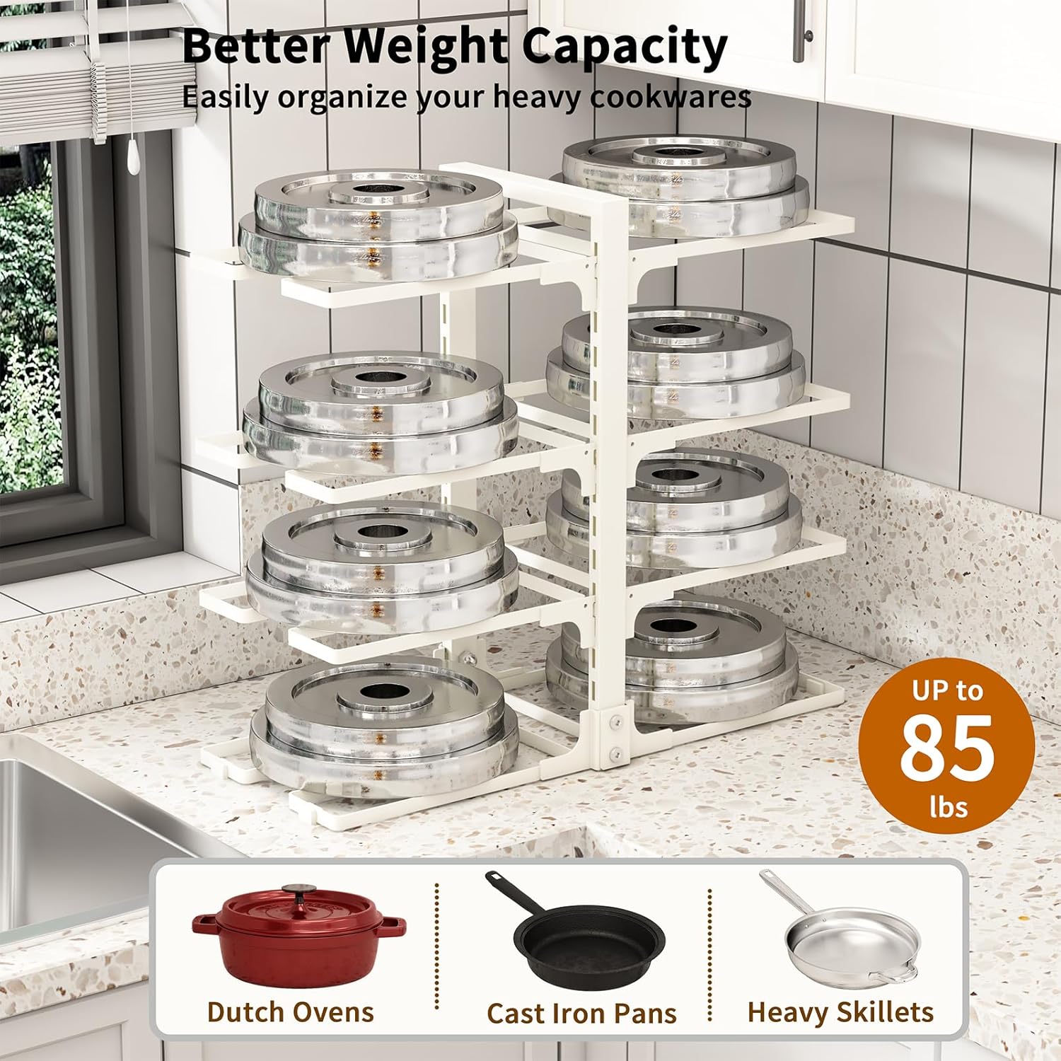 YUYAN-Adjustable Pots and Pans Organizer Under Cabinet, 8-Tier Pot and ...