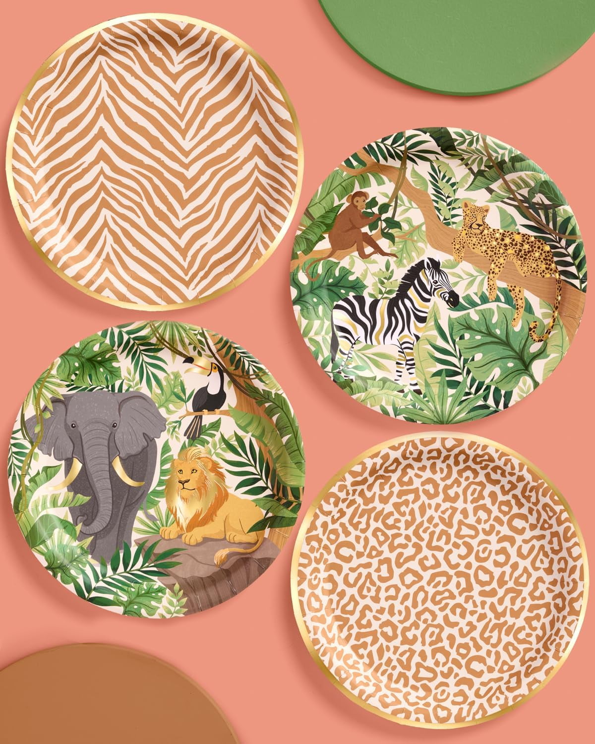 YUYAN-Animal Print Safari Paper Plates, 4 Designs | 24 pcs 9" | Kids ...