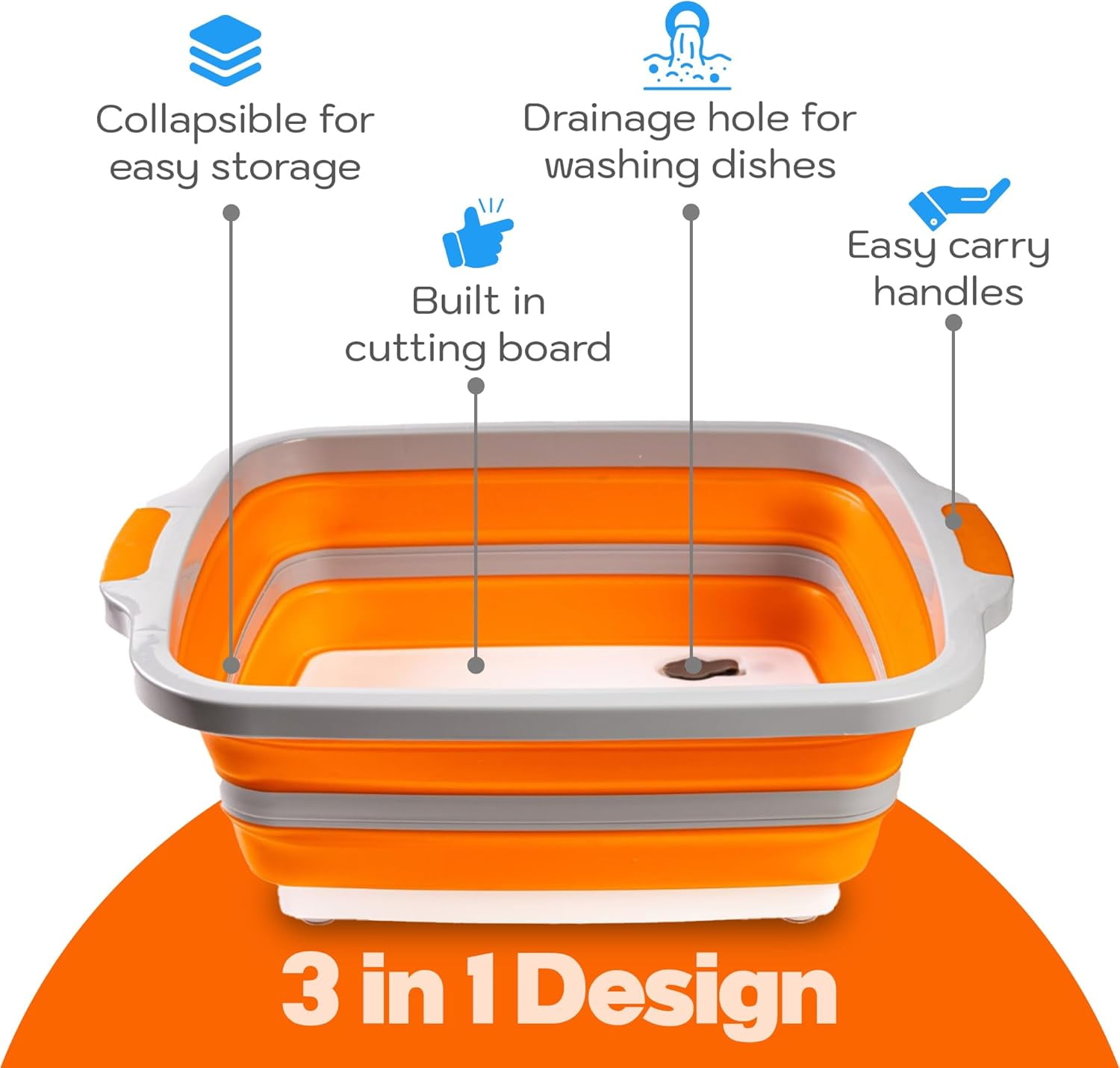 YUYAN-Asado Collabsible XL BBQ Prep Tub w/Cutting Board, Colander & Lid ...