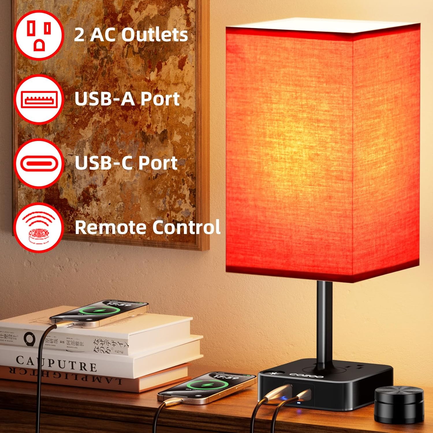 YUYAN-Bedroom Table Lamp with Remote Operation Control,Dimmable Bedside ...