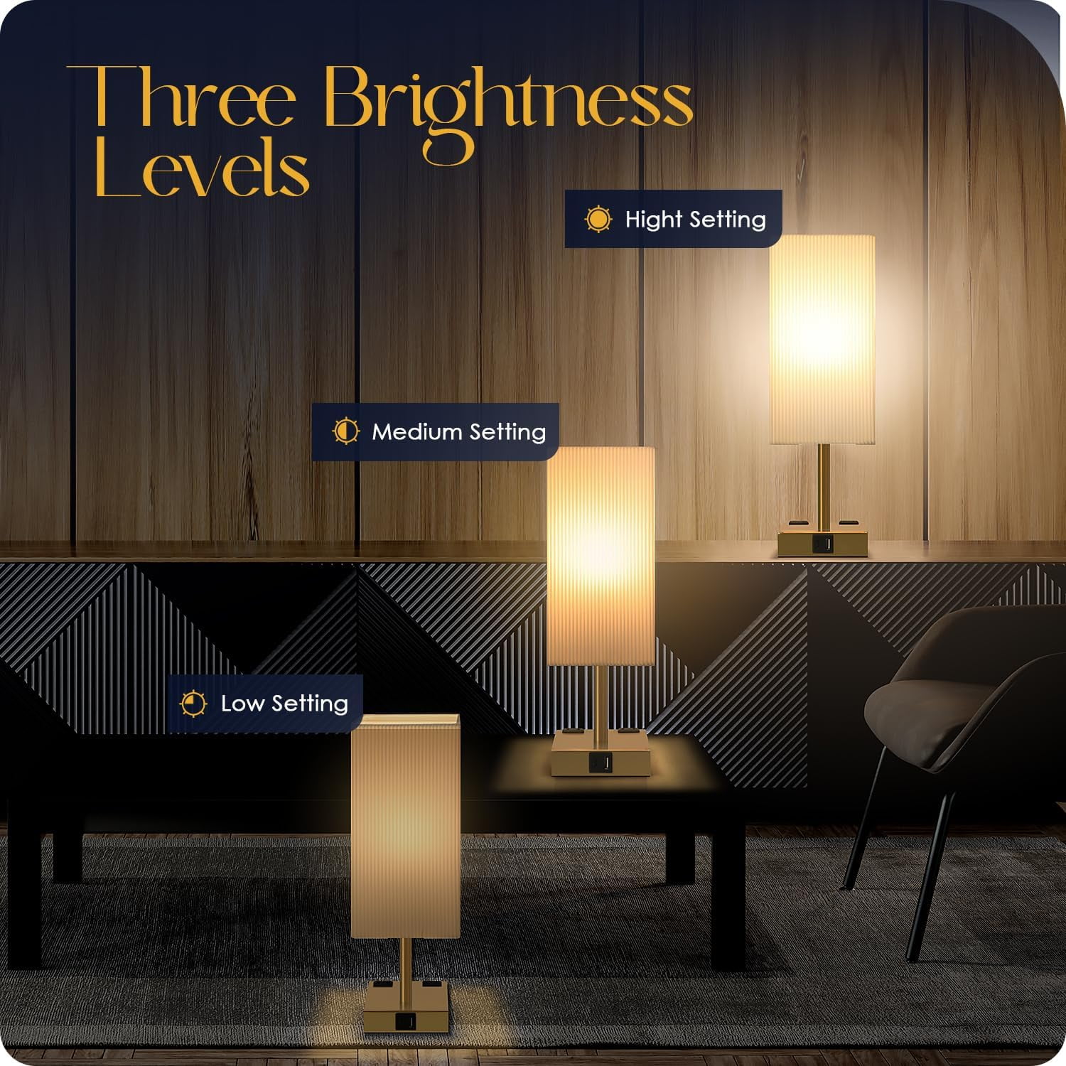 YUYAN-Bedside Lamp with USB Ports - Touch Control Table Lamp for ...
