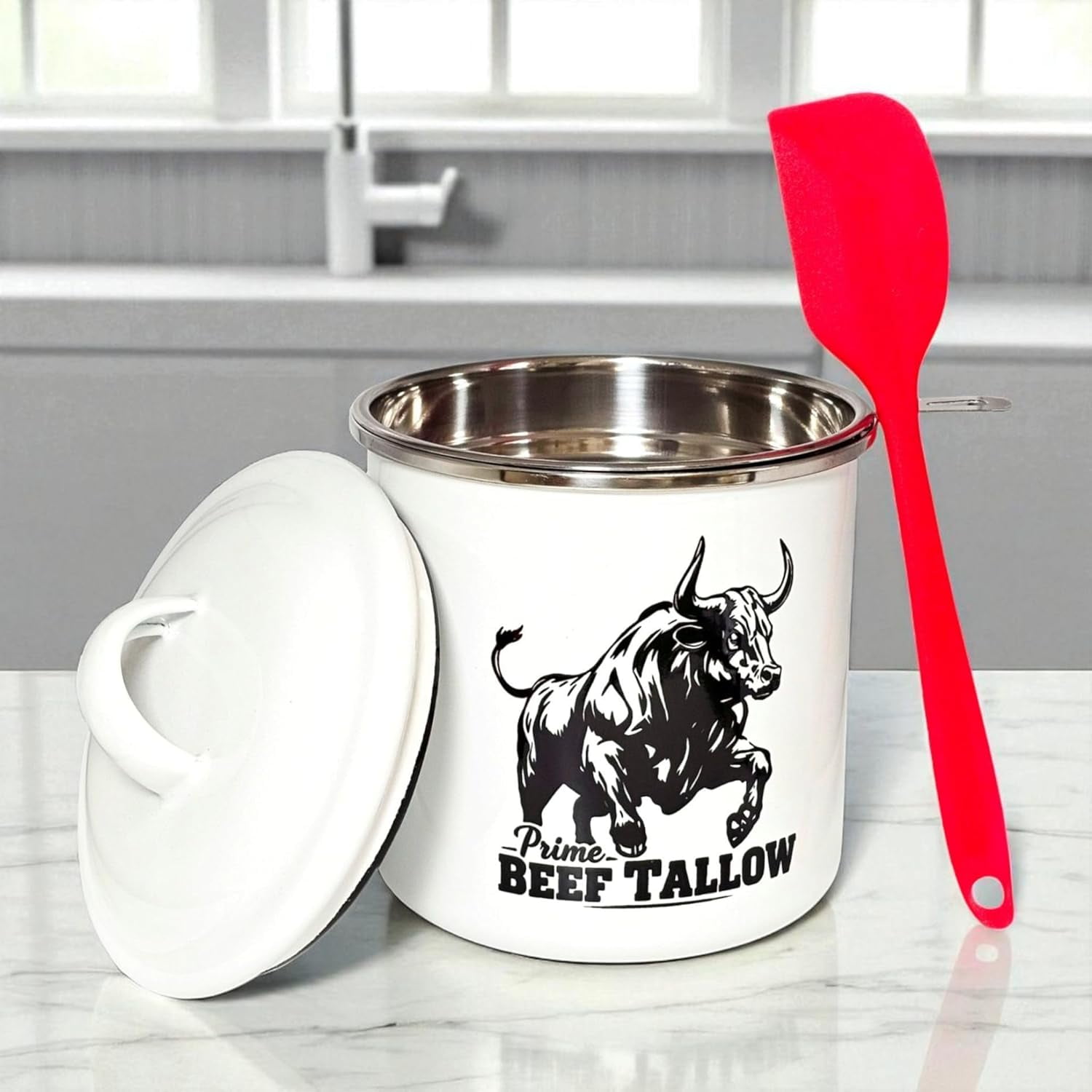 YUYAN-Beef Tallow Container with strainer for Cooking Fat Storage ...