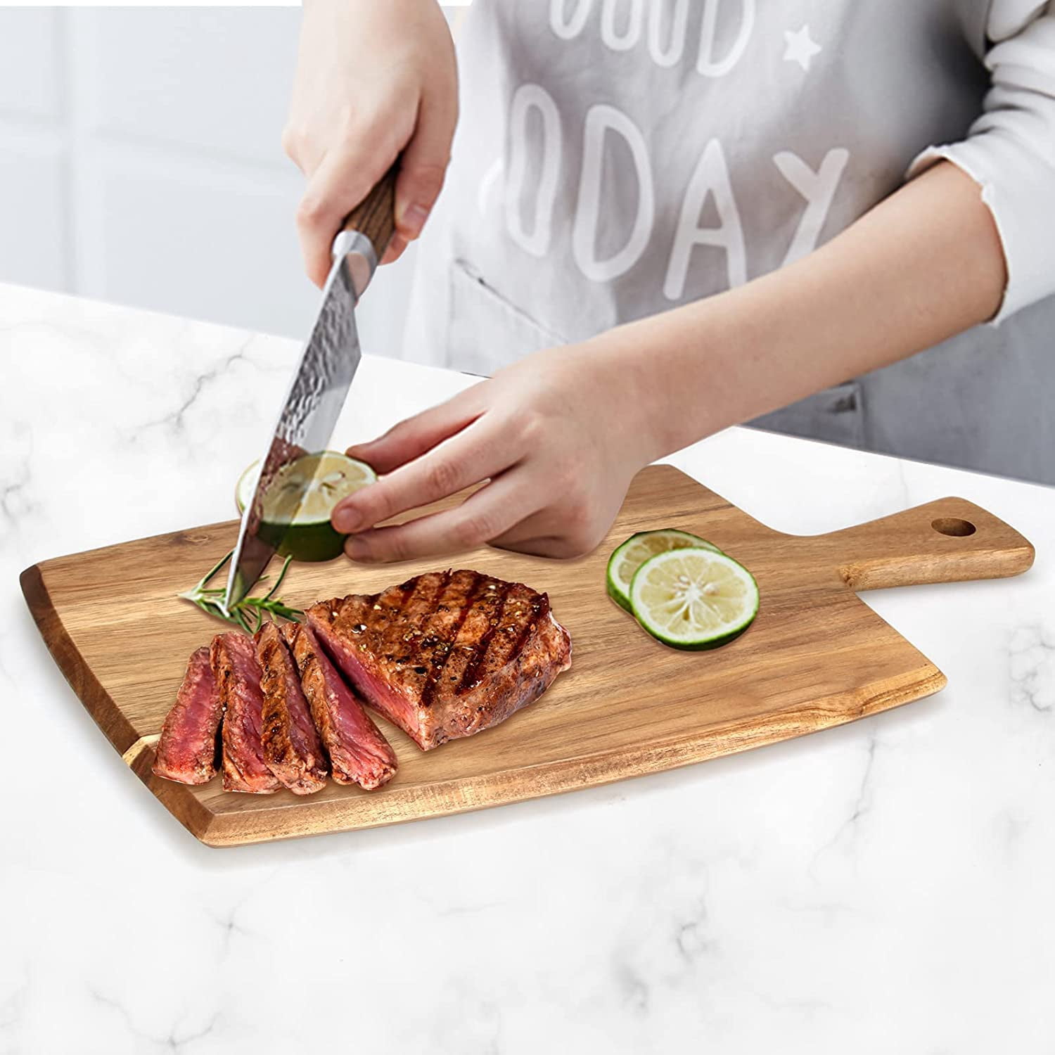 YUYAN-Best Acacia Wood Cutting Board with Handle Wooden Charcuterie ...