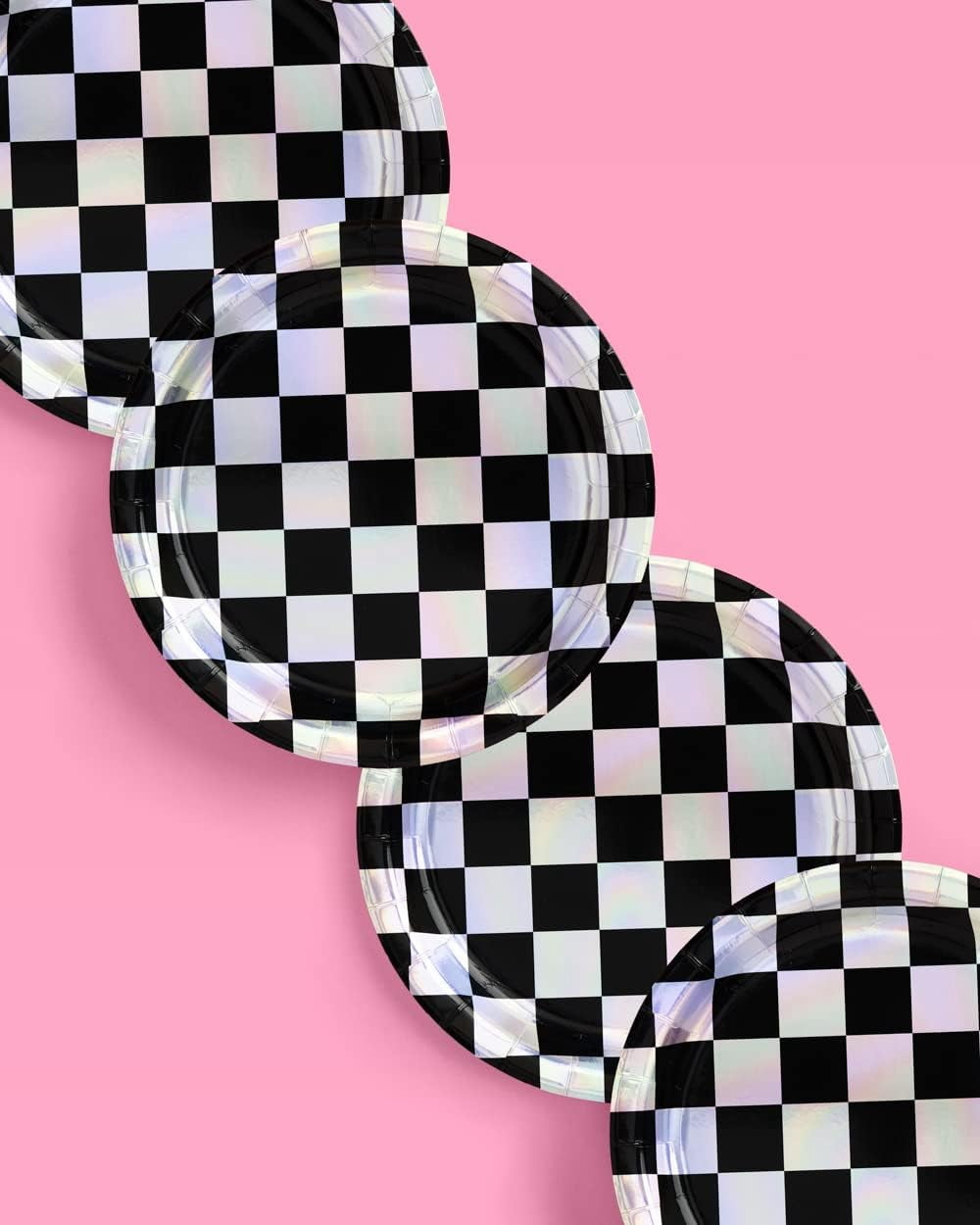 YUYAN-Black and Iridescent Checker Paper Plates - 25 pack | Happy ...