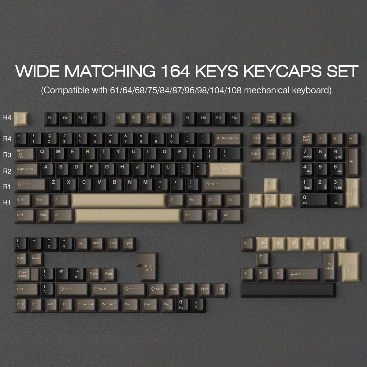 YUYAN-Black Translucent Custom Keycaps,163 Keys Double Shot PBT Keycaps ...