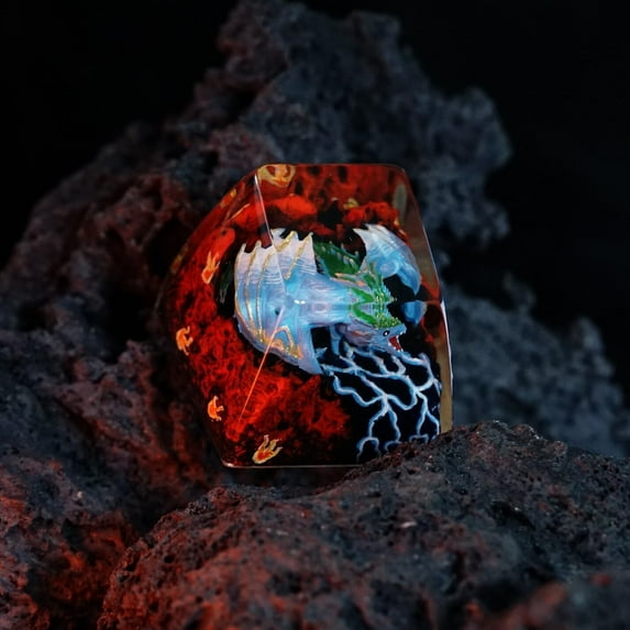 YUYAN-Blue Dragon with Volcano Artisan Keycap R1 SA Profile Custom ...
