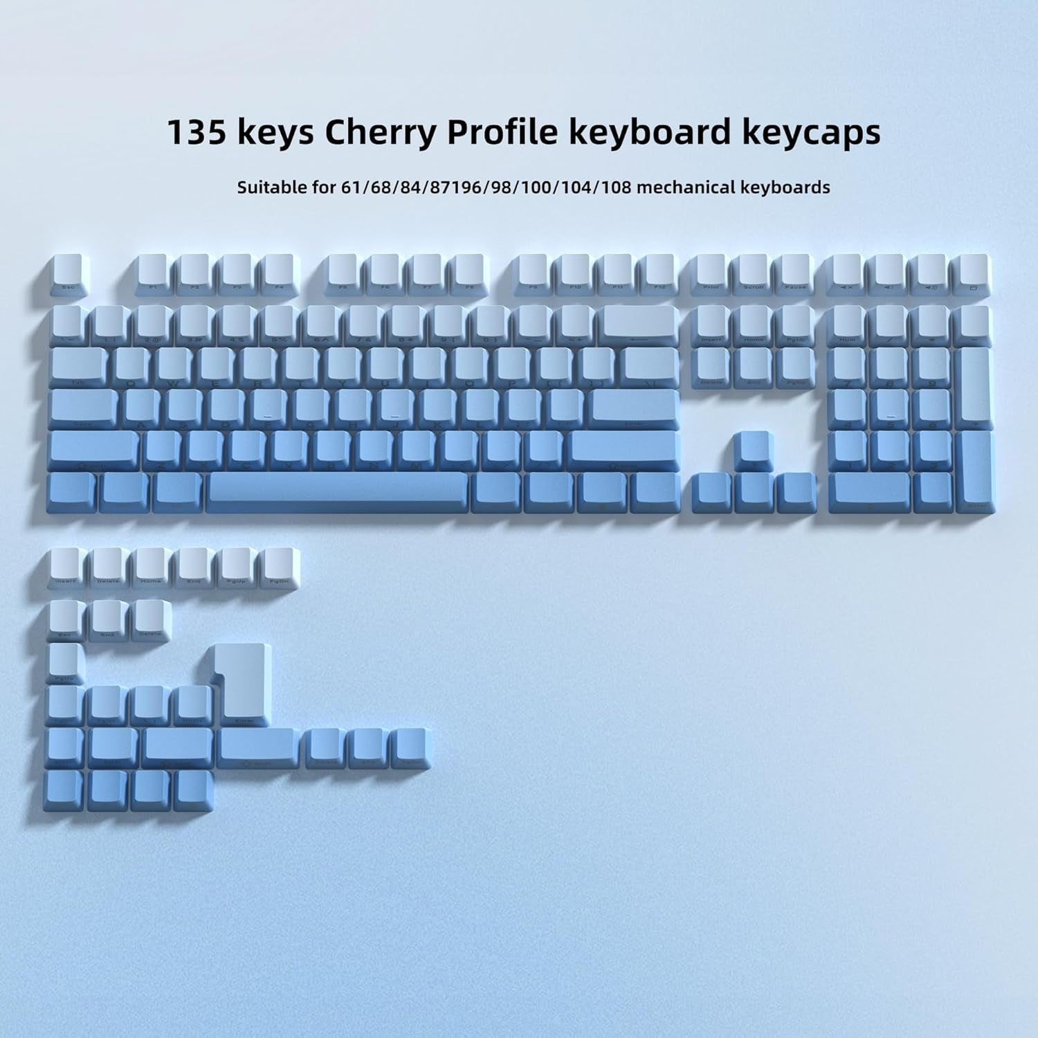 YUYAN-Blue PBT keycap Set,Shine Through keycap 75 Percent,Double Shot ...