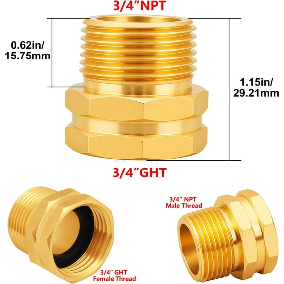 YUYAN-Brass Pipe to Garden Hose Adapter Connect 3/4" GHT Female x 3/4 ...