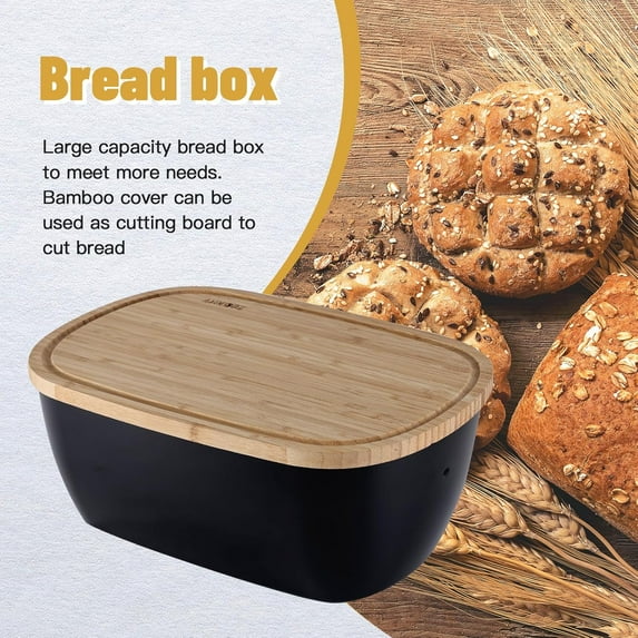 YUYAN-Bread Box for Kitchen Countertop - Bamboo Fiber Bread Bin with Reversible Cutting Board ...