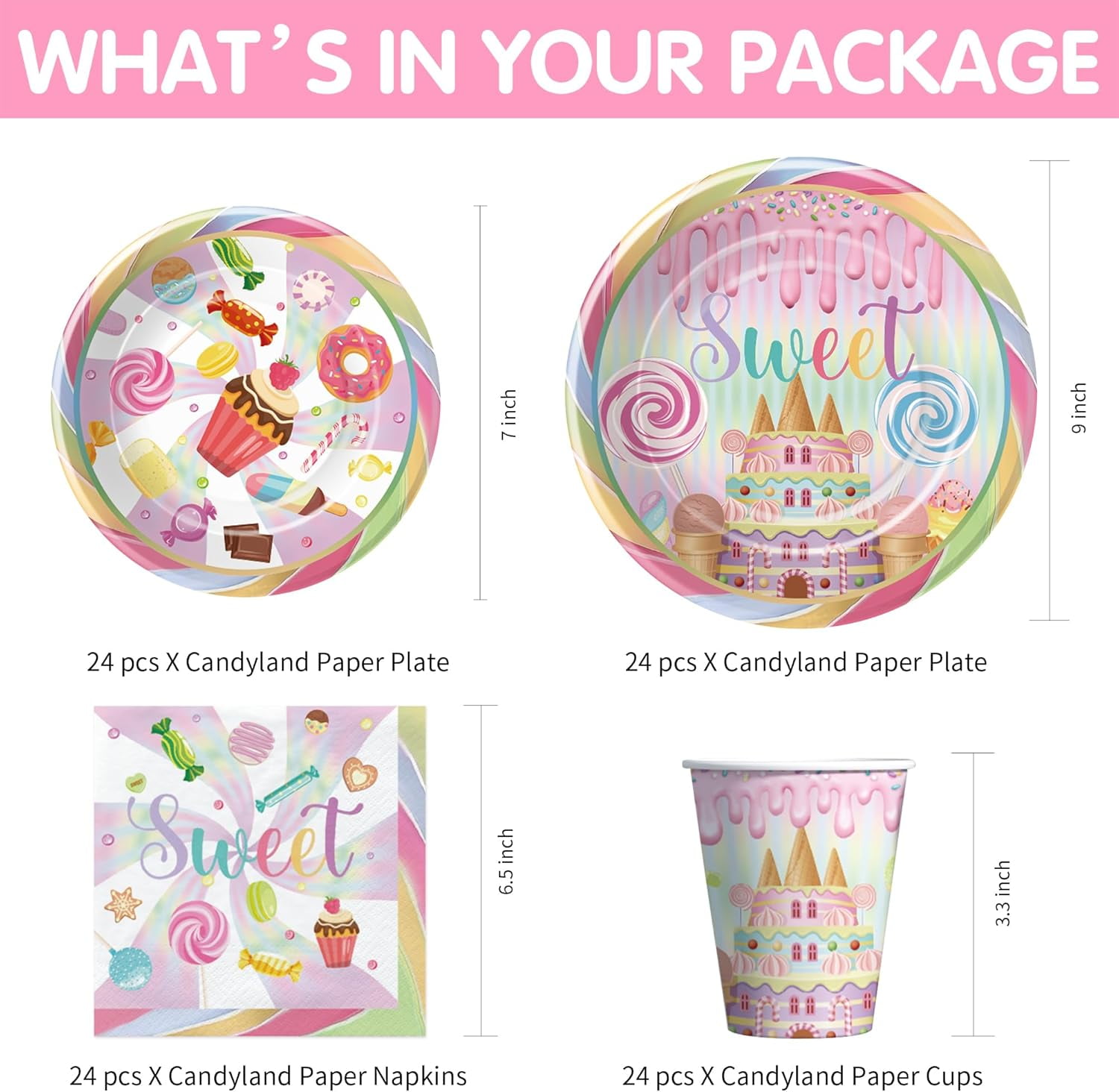 YUYAN-Candyland Party Decorations Tableware GIrl - Candy Sweet Birthday ...