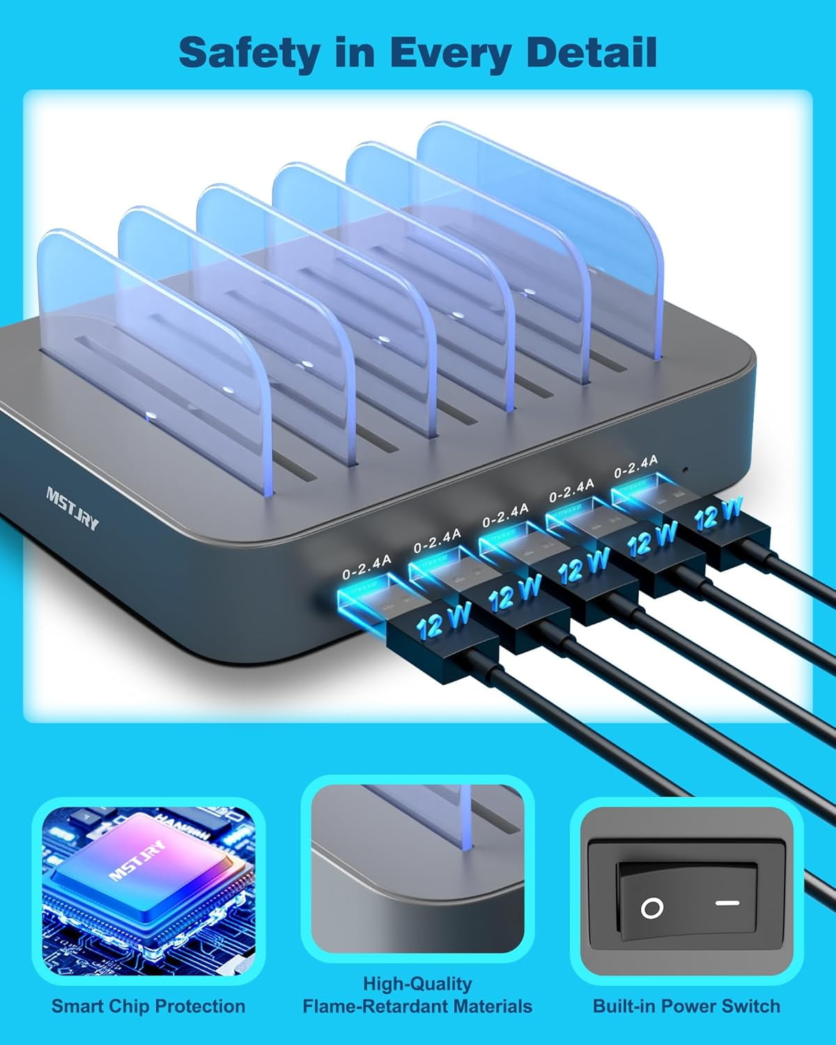 YUYAN-Charging Station for Multiple Devices : 5 Port Multi USB-A ...