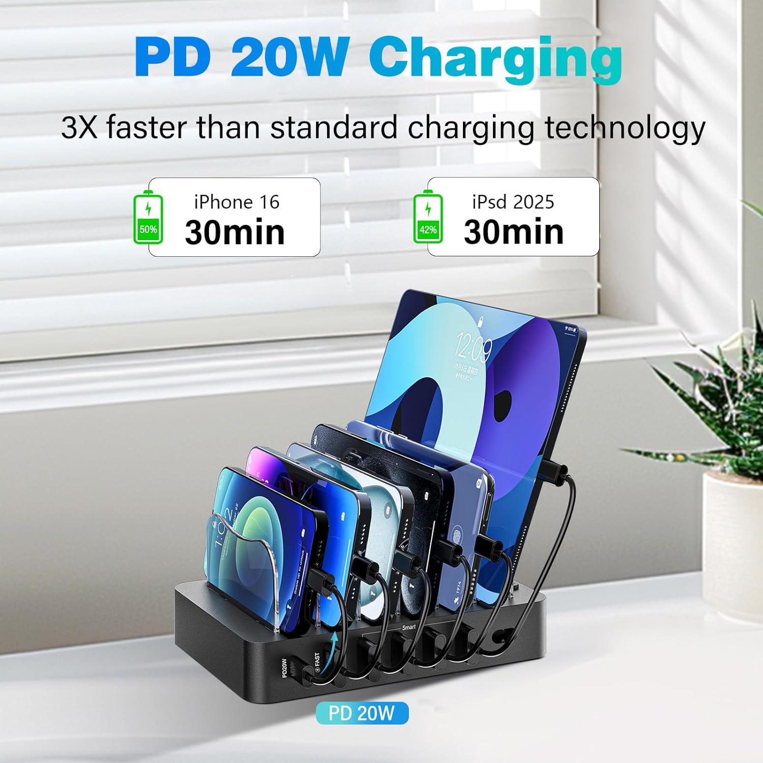 YUYAN-Charging Station for Multiple Devices 68W 6 Port Phone Charger ...