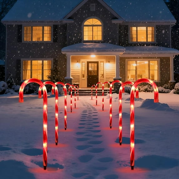 YUYAN-Christmas Candy Cane Lights Outdoor Pathway12 Pack Light up Candy ...