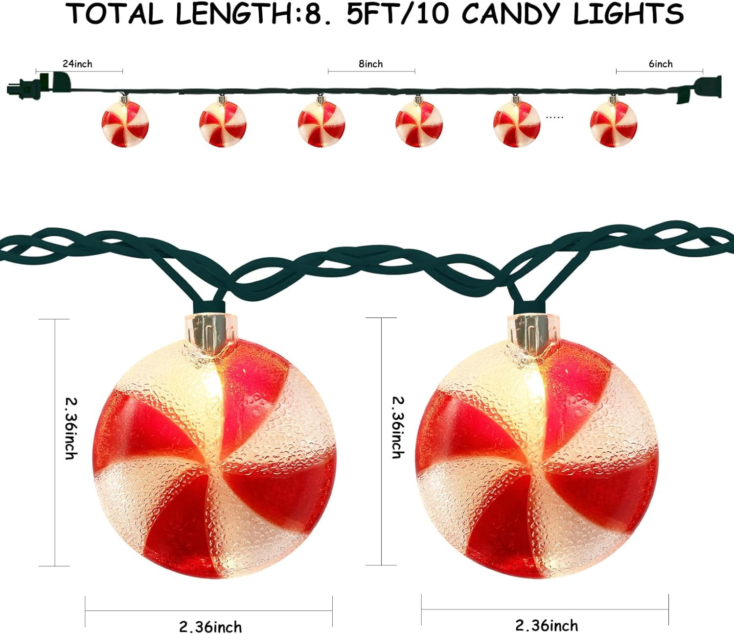 YUYAN-Christmas Candy Lights, 8.5Ft Christmas Decorations String Lights ...
