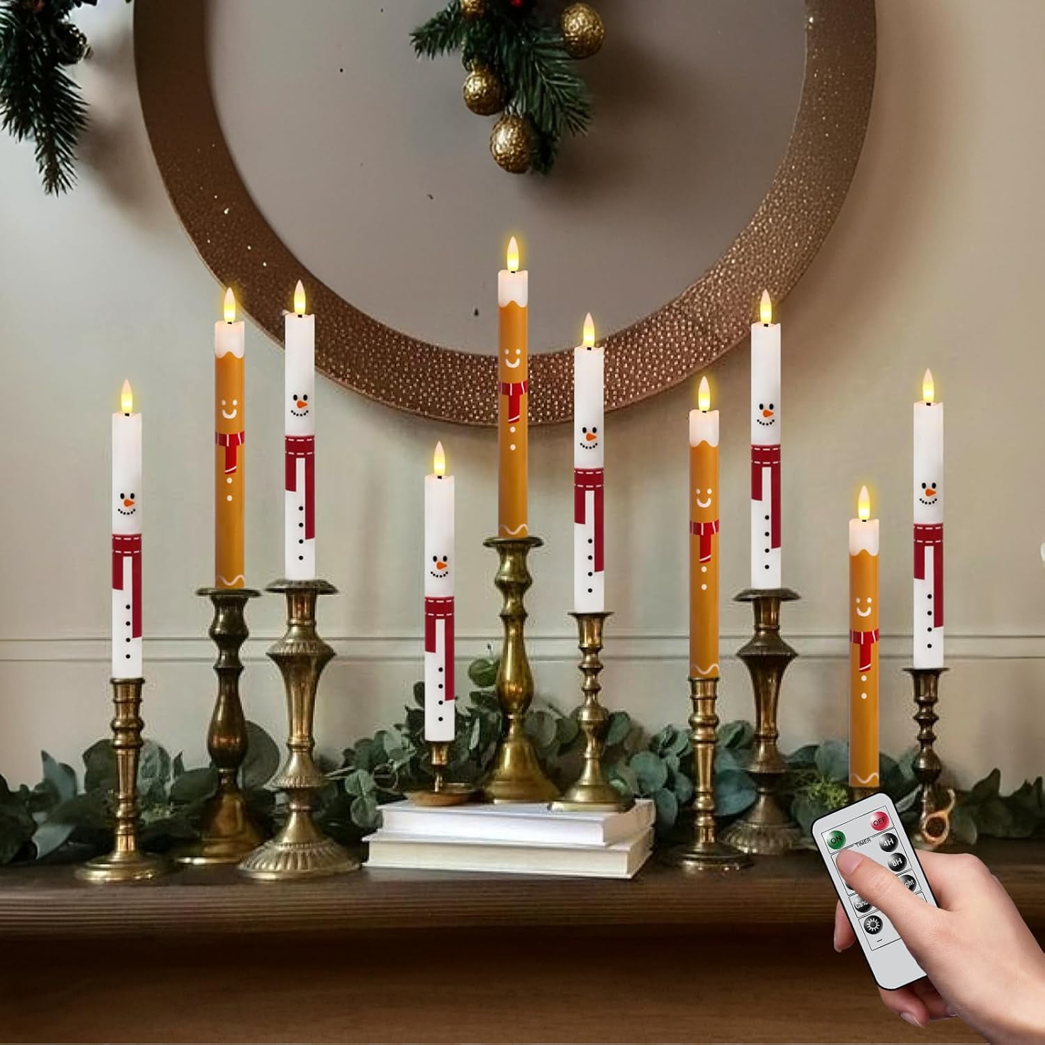 YUYAN-Christmas Flameless Taper Candles, Taper Candles Battery Operated ...