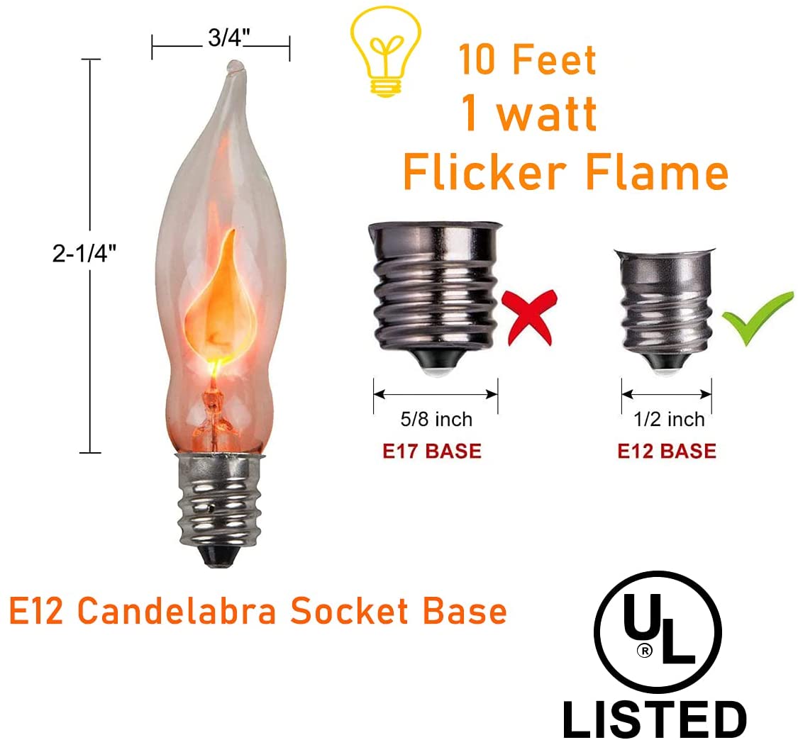 YUYAN-Christmas Flicker Flame String Lights, 10Ft Amber Flame String ...