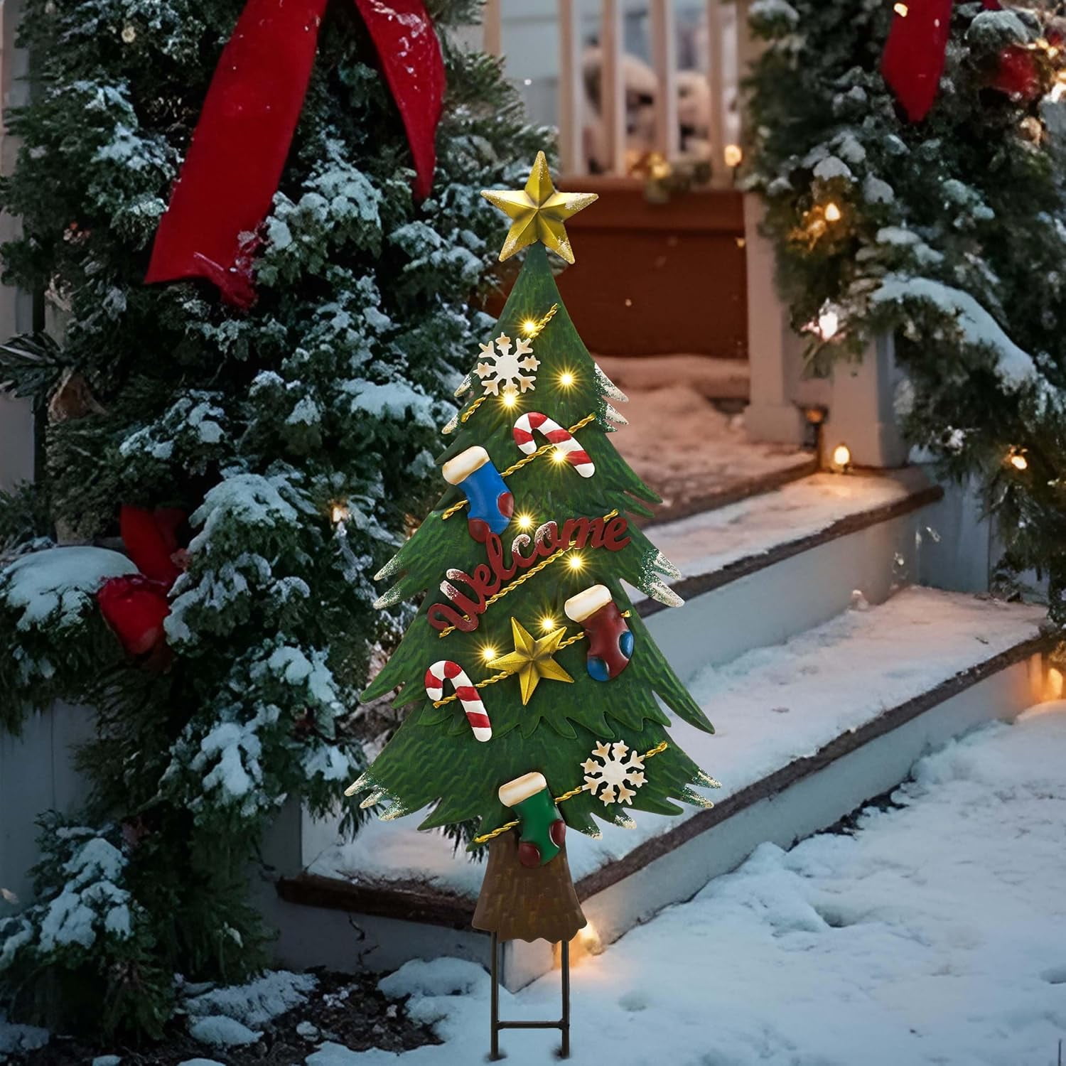 YUYAN-Christmas Garden Stake, Metal Outdoor Christmas Tree Decorations ...