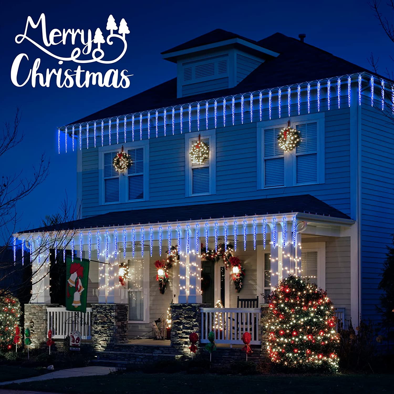 YUYAN-Christmas Icicle Lights Outdoor, 10Ft. Meteor Shower Lights with ...