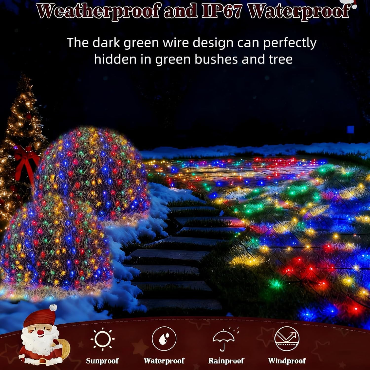 YUYAN-Christmas Net Lights Outdoor 360 LED 12FTx5FT Multicolored ...