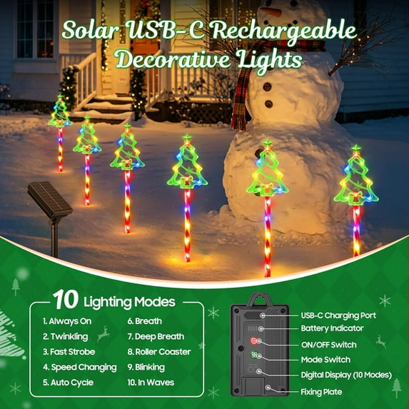 YUYAN-Christmas Solar Pathway Lights Outdoor Decorations,10 Modes 78 ...