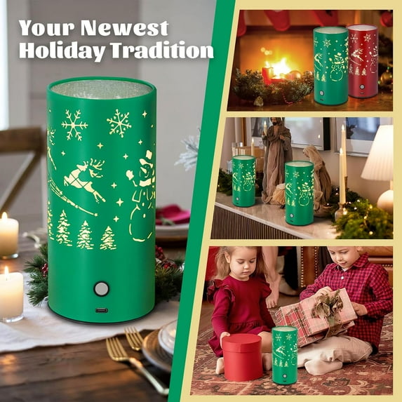 YUYAN-Christmas Table Lamp with Hollow-Out Design - Rechargeable Touch Control Dual Color LED ...