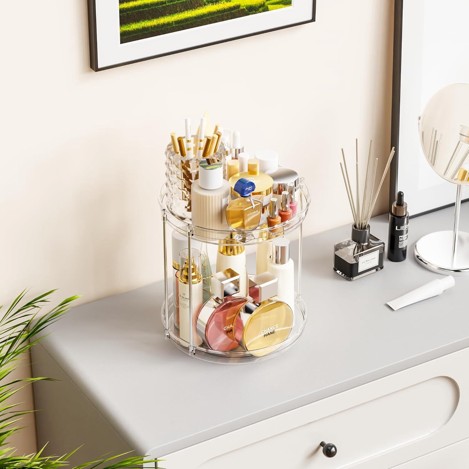 YUYAN-Clear 360 Rotating Bathroom Counter Organizer,2 Tier Spinning ...
