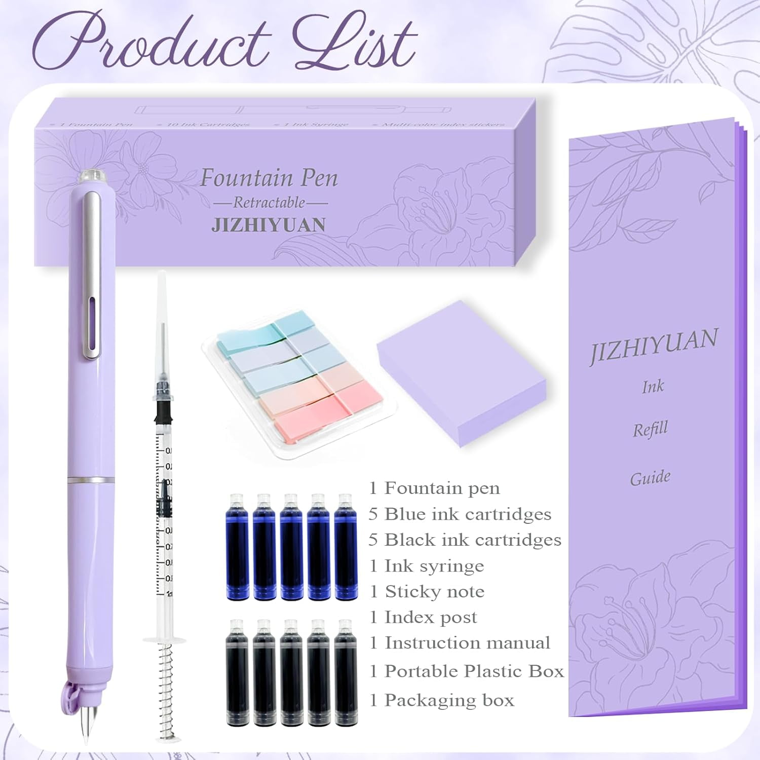 YUYAN-Clictek Retractable Fountain pen, Fine Nib with 10 ink cartridges ...