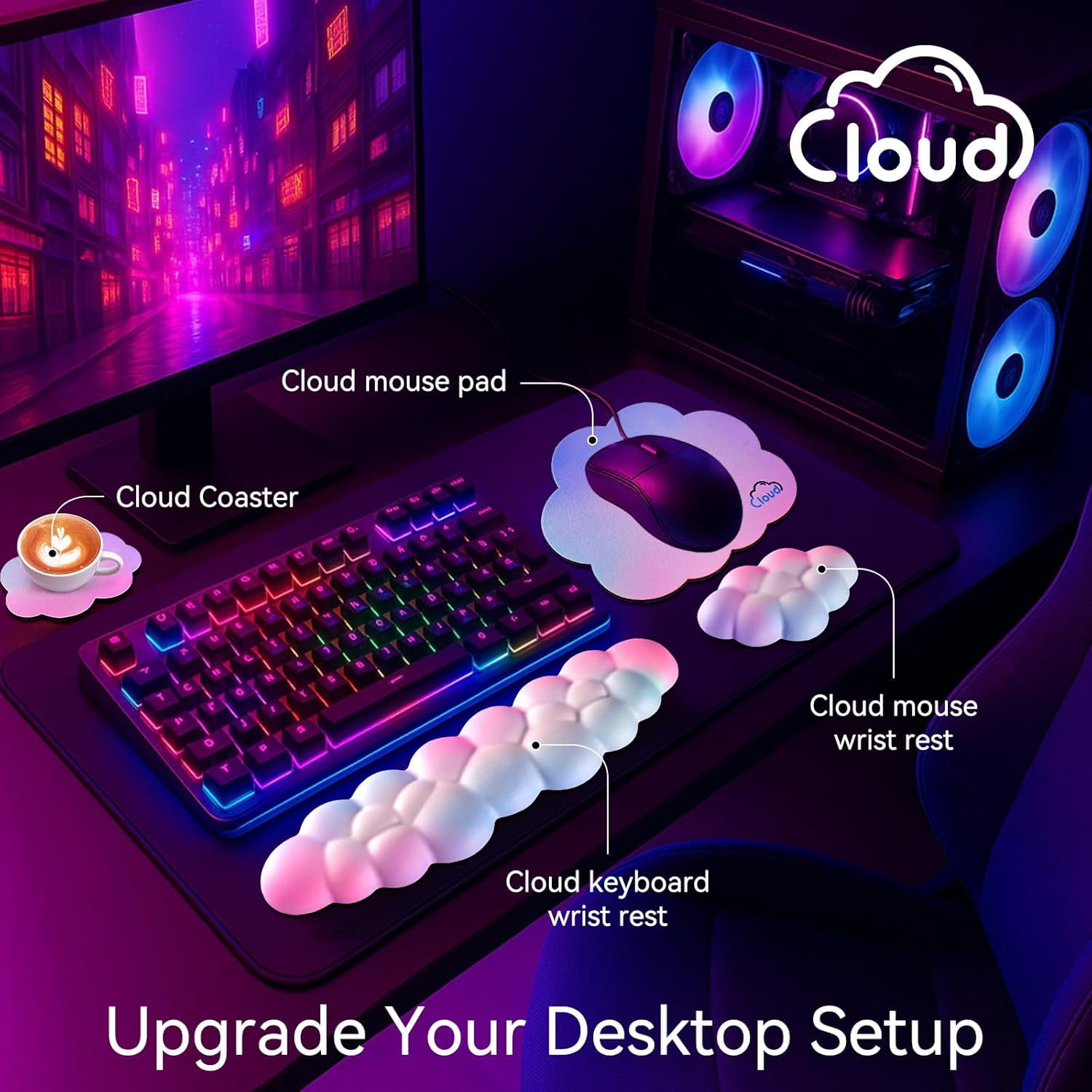 YUYAN-Cloud Wrist Rest for Computer Keyboard, 4-in-1 Memory Foam ...