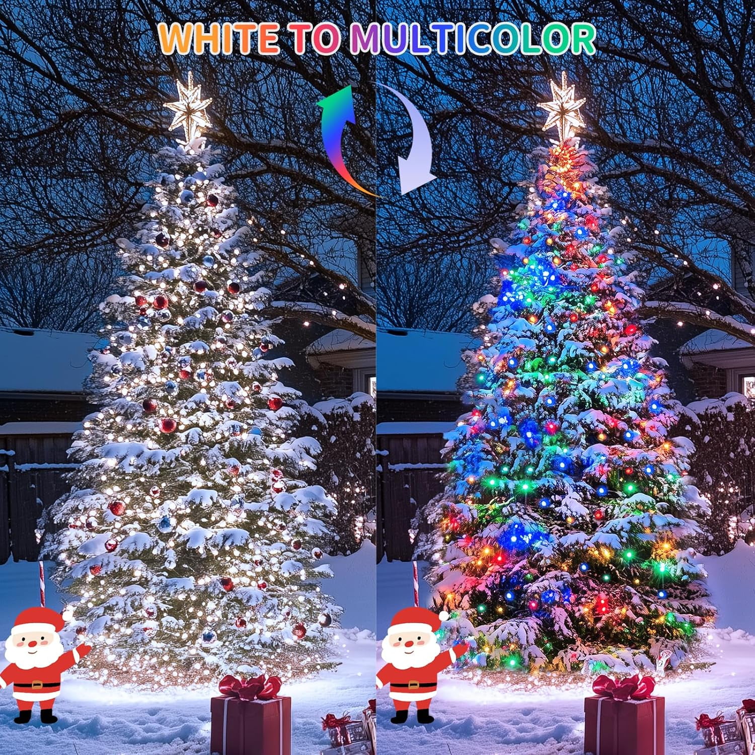 YUYAN-Color Changing Christmas Lights, 66ft 200 LED White & Multicolor ...