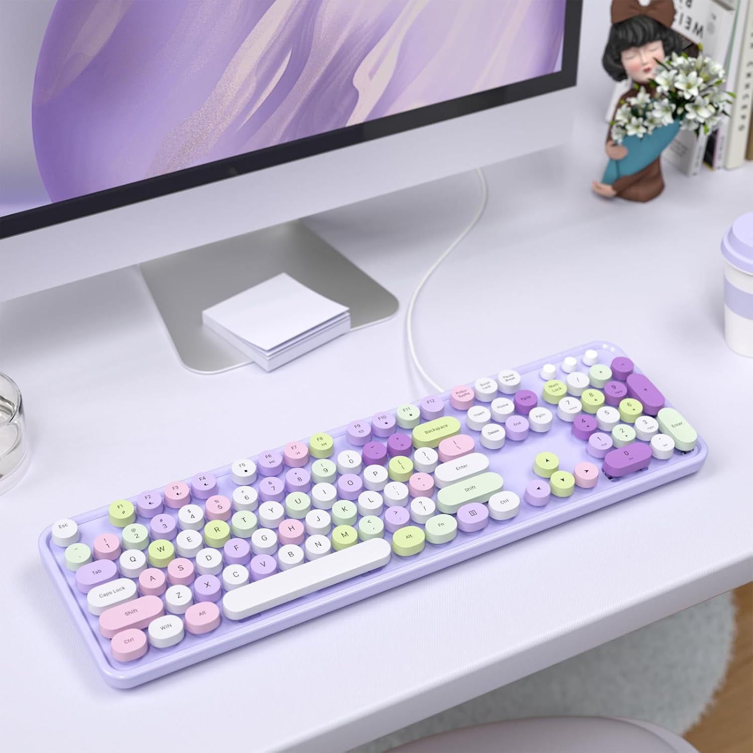 YUYAN-Colorful Computer Keyboards Wired, USB Plug and Play Full Size ...