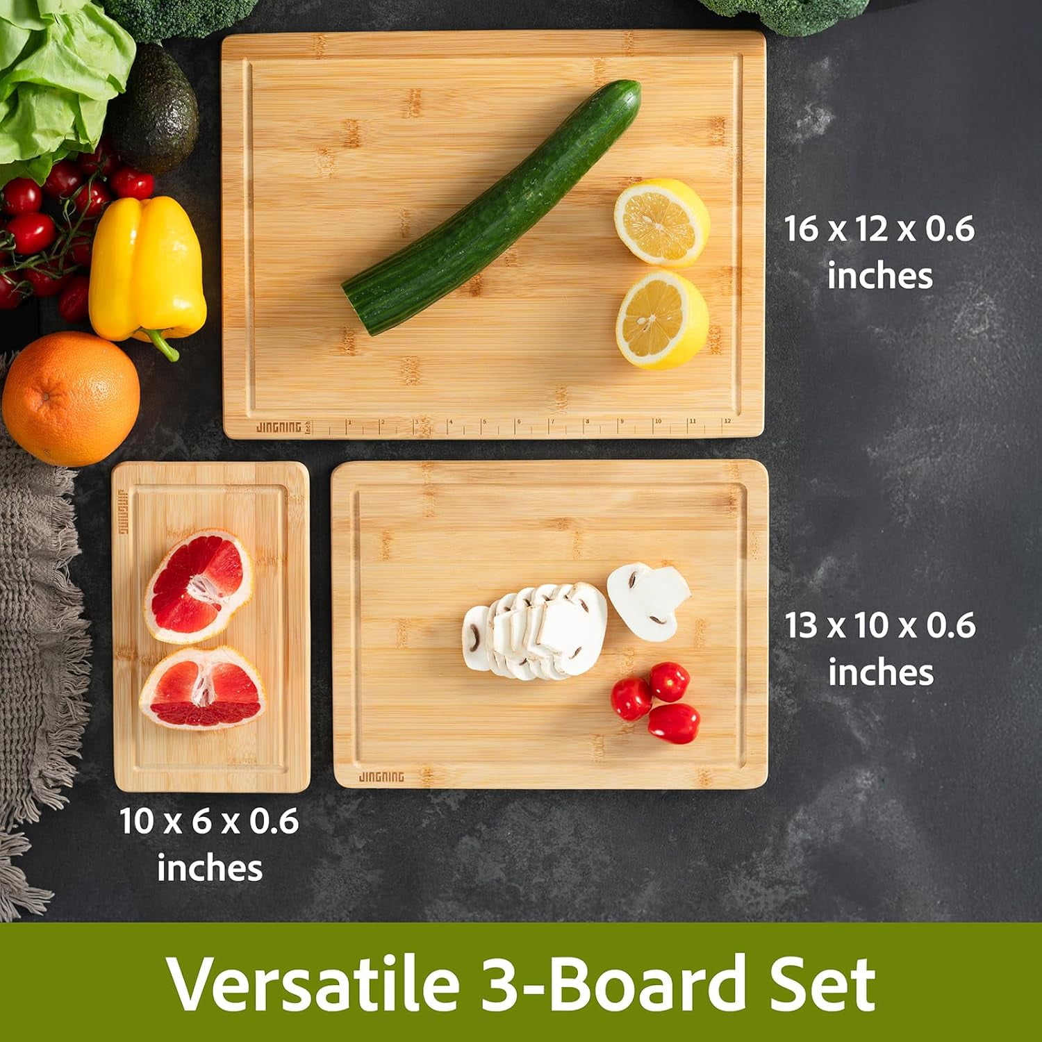 YUYAN-Cutting Board Set of 3 – Small, Medium, Large Wooden Cutting ...