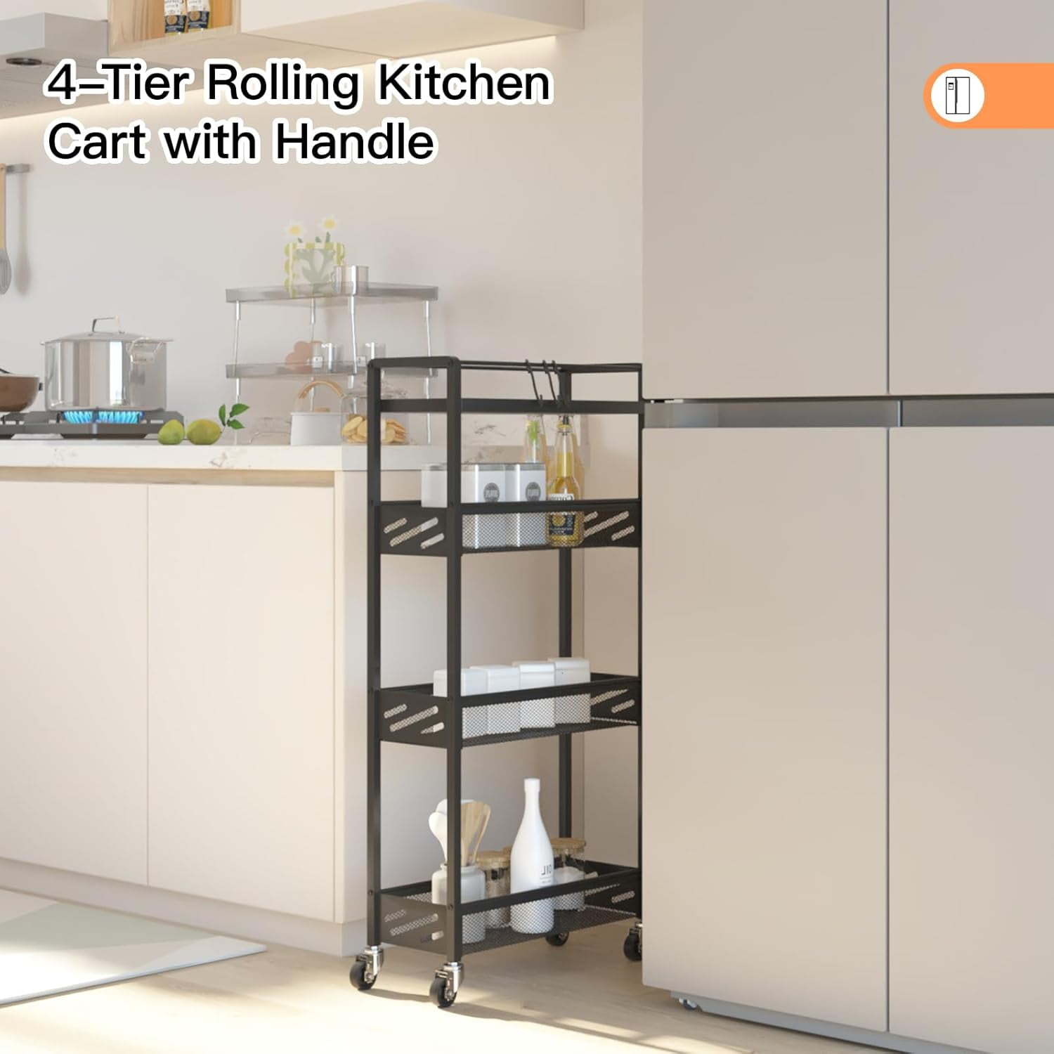 YUYAN-DGSNADGO Slim Rolling Storage Cart, 4-Tier Kitchen Cart on Wheels ...