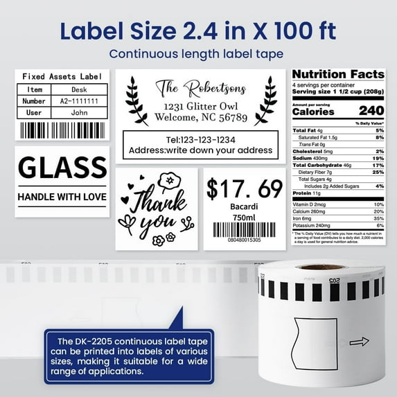 YUYAN-DK-2205 Compatible with Brother Ql-820nwb Label 62mm x 30.48m (2 ...