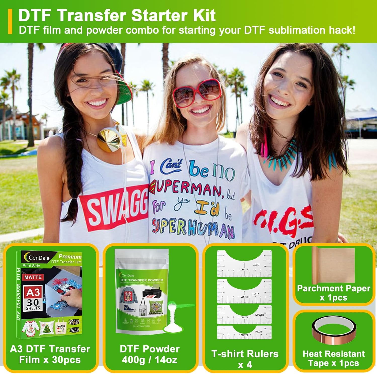 YUYAN-DTF Transfer Film Powder Kit - 30 Sheets A3 Film for Sublimation ...