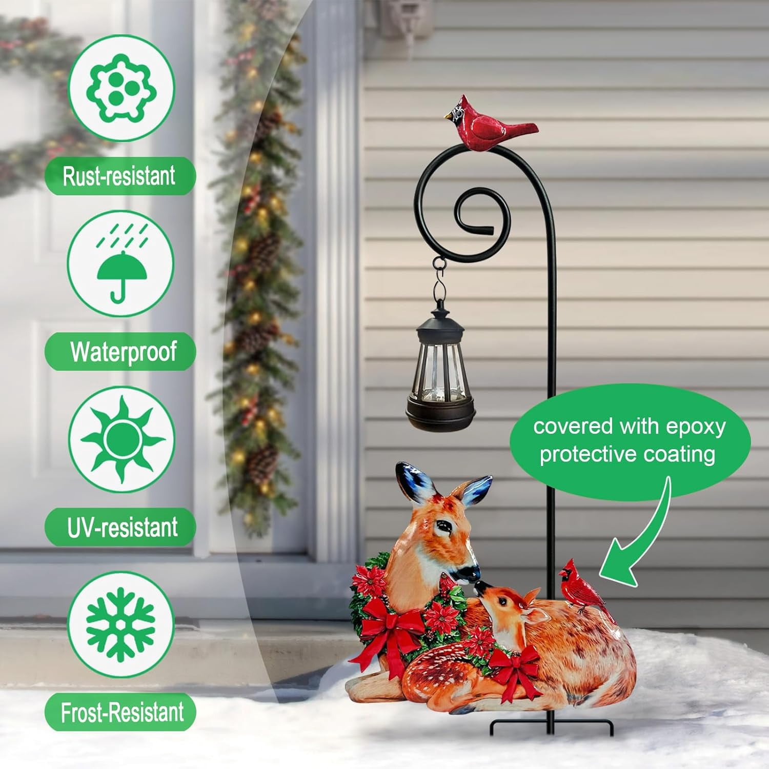 YUYAN-Deer Metal Garden Stake with Solar Lantern,Christmas Decorations ...