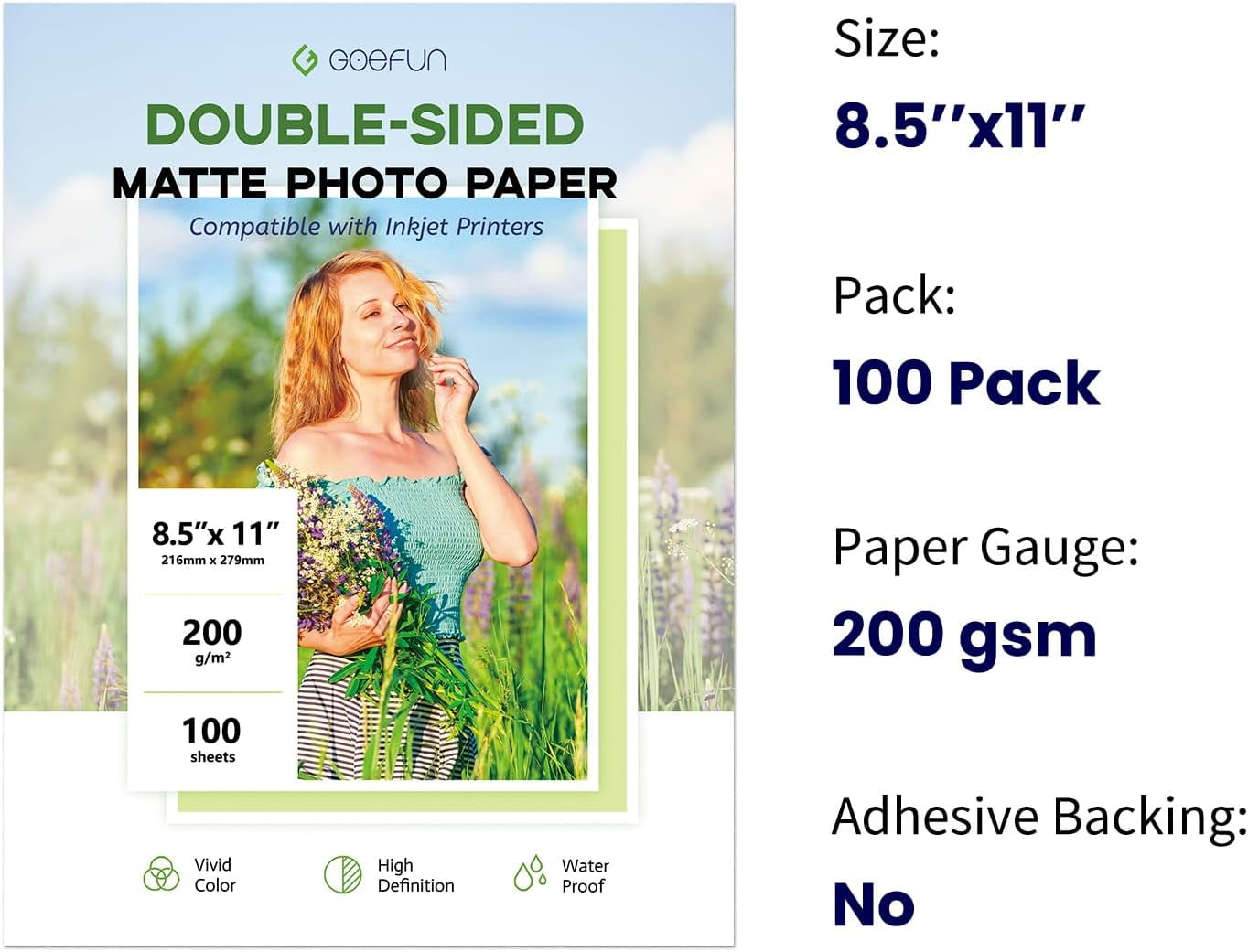 YUYAN-Double Sided Matte Photo Paper 8.5 x 11, 200GSM/54LB Presentation ...
