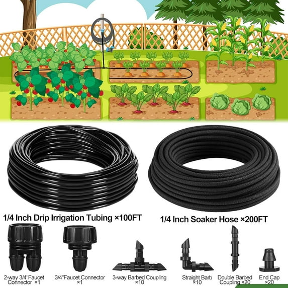 YUYAN-Drip Irrigation Kit 1/4 Inch Soaker Hose 200ft 1/4 Inch Drip ...