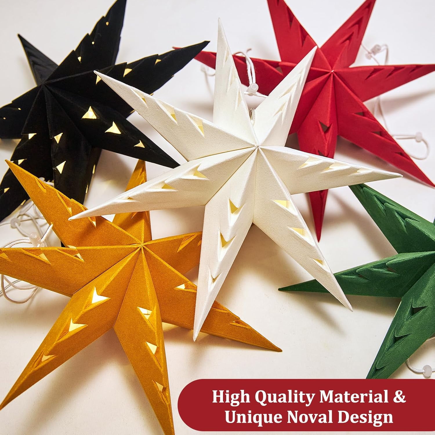YUYAN-EASY JOY 5-Piece 7-Pointed Paper Star Decoration With Light - 12 ...
