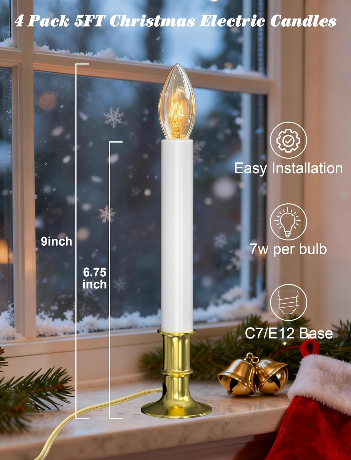 YUYAN-Electric Candles Set of 4, Plug in Candle Light with Gold Base ...