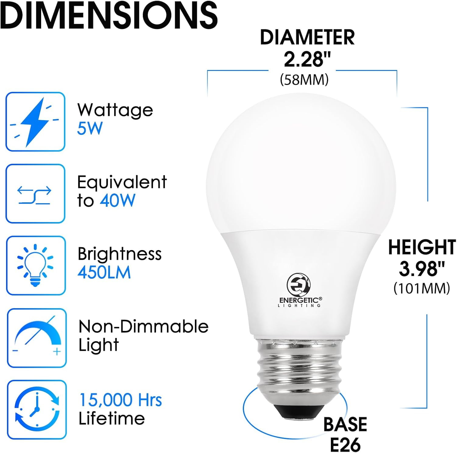 YUYAN-Energetic 24 Pack A19 LED Light Bulb, 40 Watt Equivalent Daylight ...