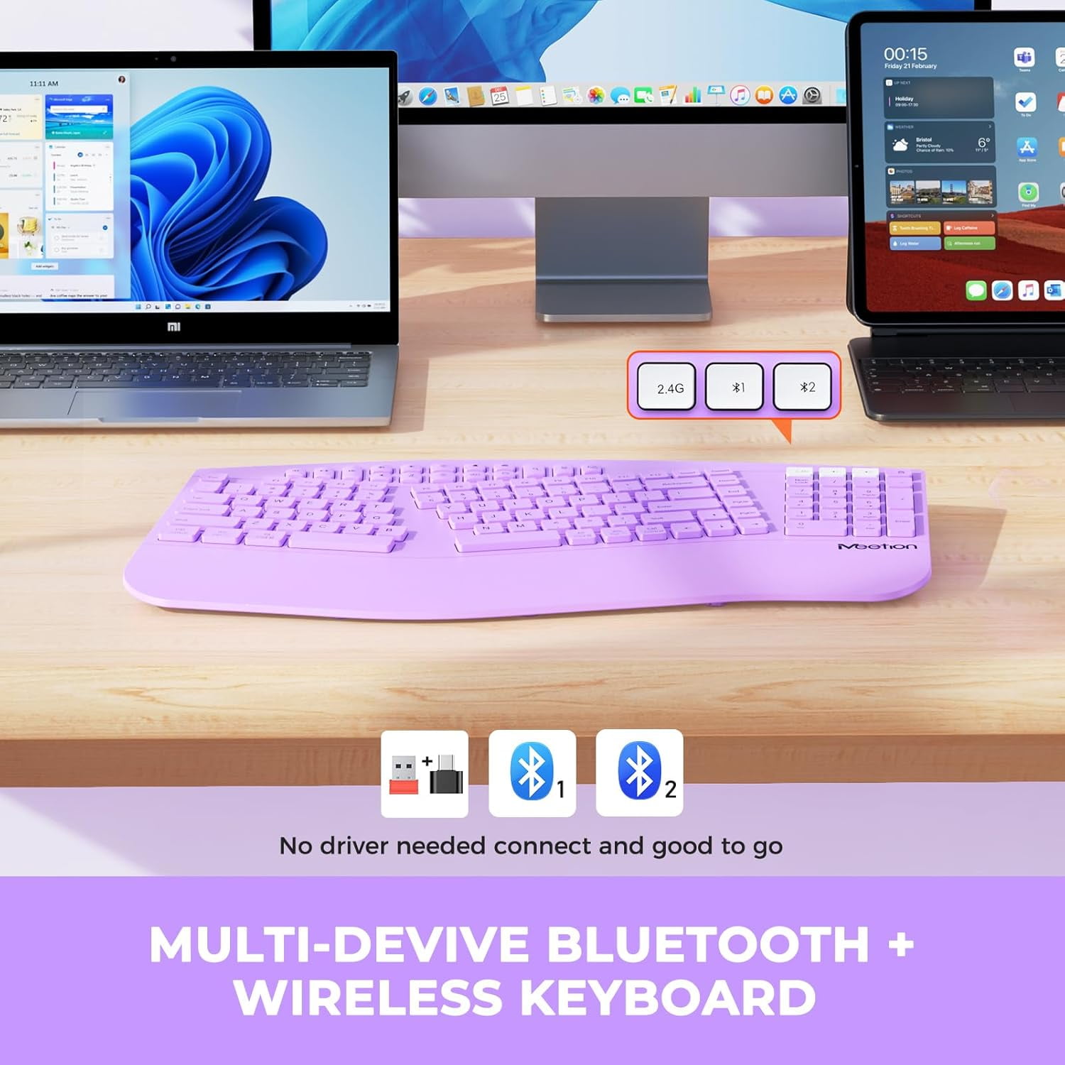 YUYAN-Ergonomic Keyboard Wireless, Multi-Device Bluetooth Keyboard ...