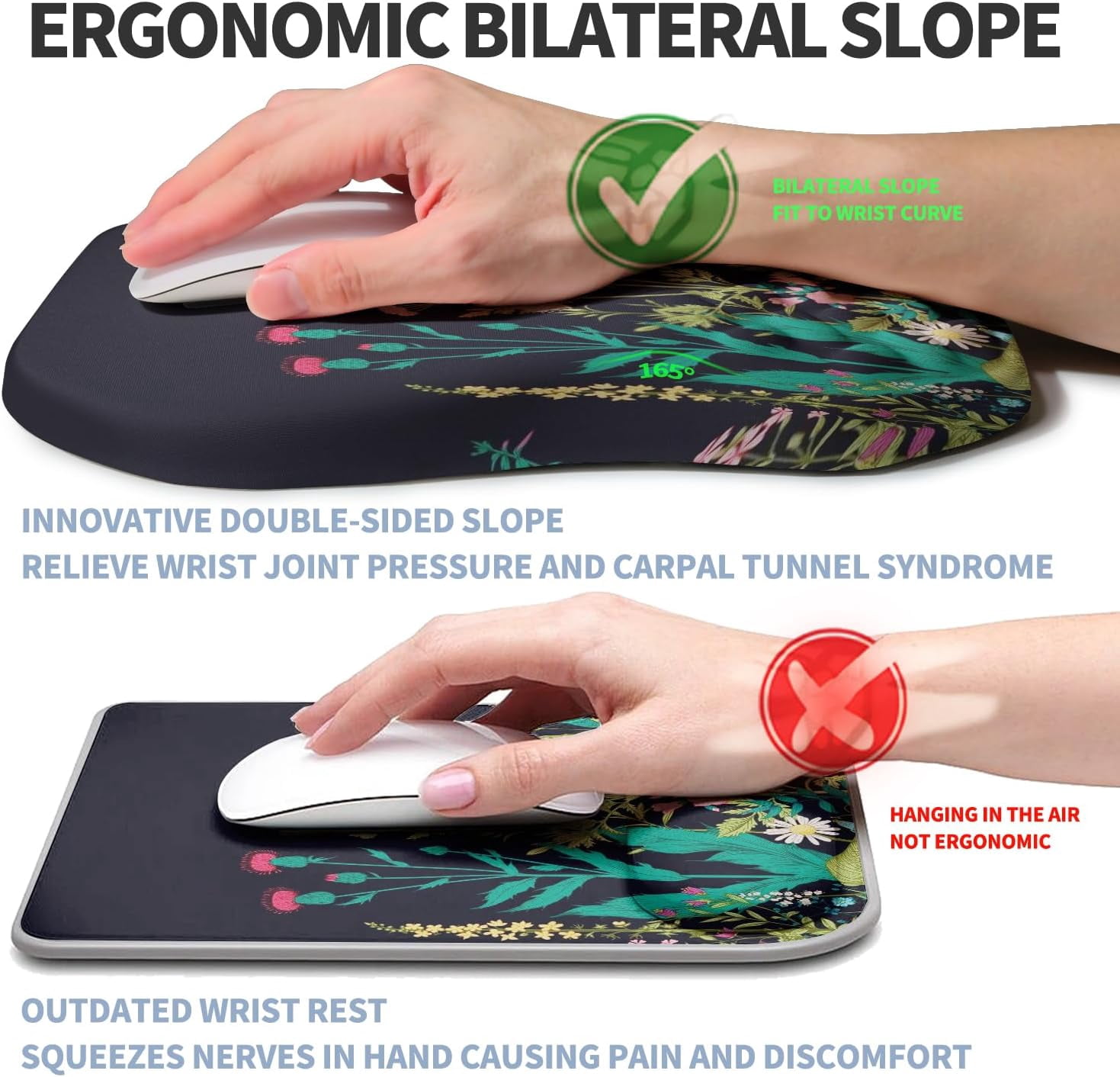 YUYAN-Ergonomic Raised Mouse Pad Wrist Support with Bilateral Slope ...